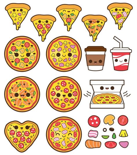 Kawaii Pizza Clipart Kawaii Clipart Schattige Pizza Clipart Pizza Partij Illustraties Kawaii
