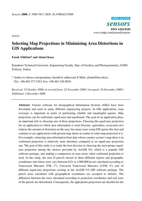 PDF Selecting Map Projections In Minimizing Area Distortions In GIS Applications
