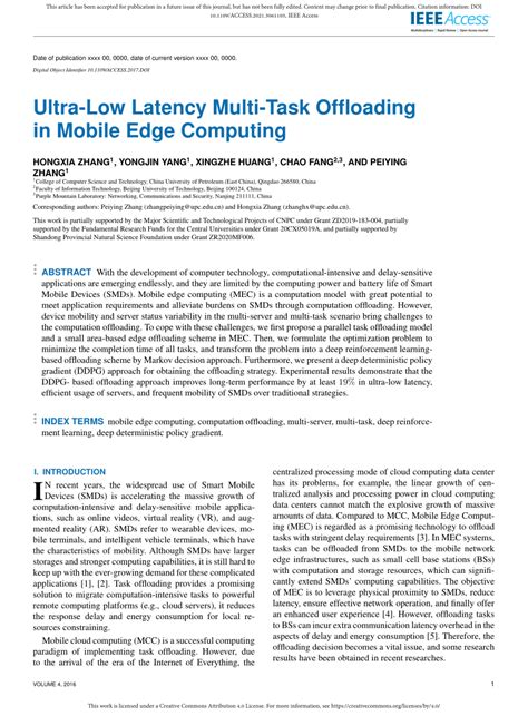 Pdf Ultra Low Latency Multi Task Offloading In Mobile Edge Computing