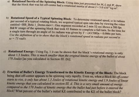 Solved A Rotational Inertia Of The Spinning Block Using Chegg Com