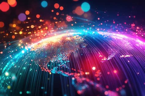 Planet Earth Glowing With Fiber Optic Cables Connecting Global Networks Stock Image Image Of