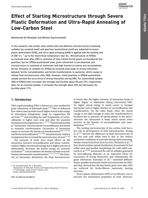 Pdf Effect Of Starting Microstructure Through Severe Plastic Deformation And Ultra Rapid