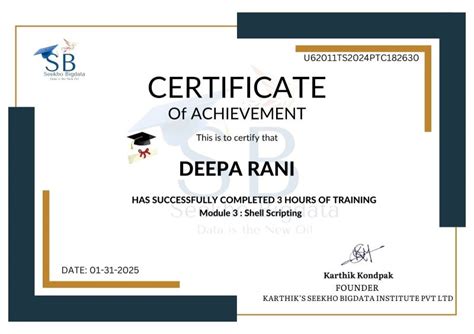 Completed Shell Scripting Module At Seekho Bigdata Institute Deepa