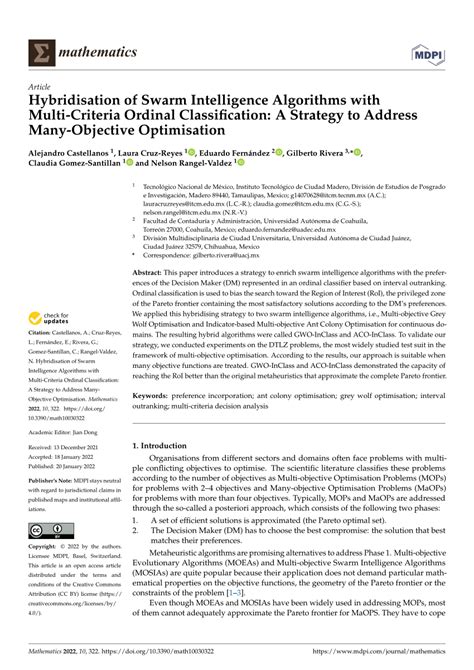 Pdf Hybridisation Of Swarm Intelligence Algorithms With Multi