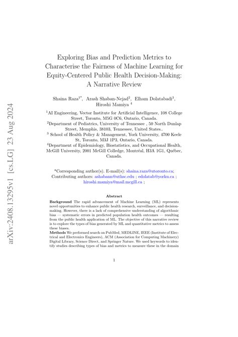 Pdf Exploring Bias And Prediction Metrics To Characterise The Fairness Of Machine Learning For