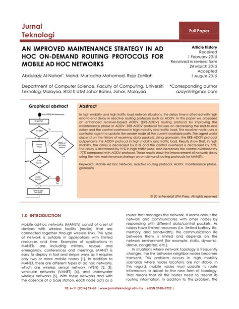 Pdf An Improved Maintenance Strategy In Ad Hoc On Demand Routing Protocols For Mobile Ad Hoc