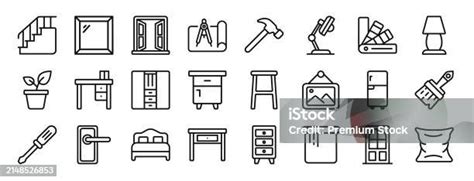 계단 프레임 창 청사진 망치 책상 램프 보고서 프리젠 테이션 다이어그램 웹 디자인 모바일 애플 리케이션에 대 한 Pantone 벡터 아이콘과 같은 24 개요 웹 인테리어