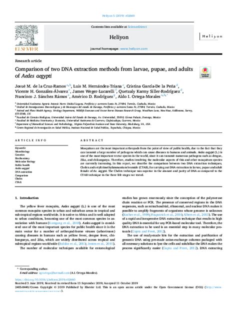 Pdf Comparison Of Two Dna Extraction Methods From Larvae Pupae And