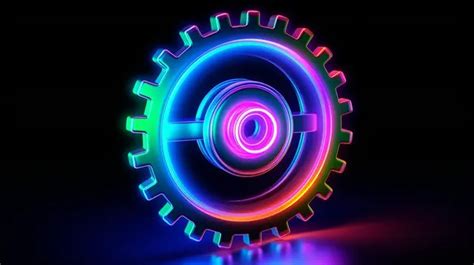 Glowing Dark Symbol Of D Rendered Interface Ui Ux Element In Neon Gear Icon Background Cog