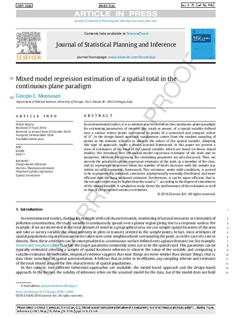Pdf Mixed Model Regression Estimation Of A Spatial Total In The Continuous Plane Paradigm