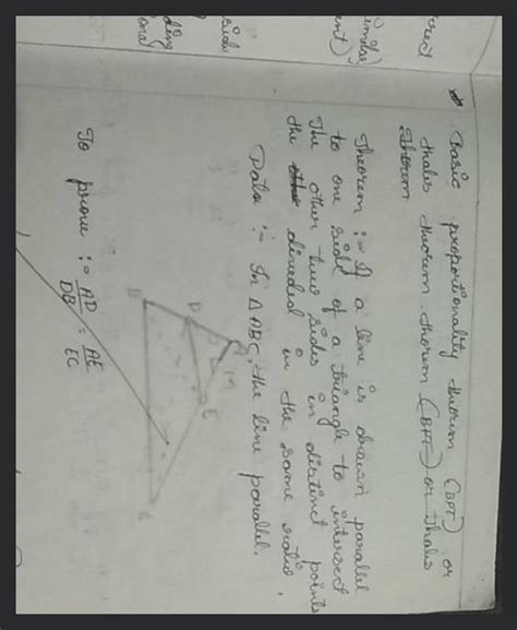 Basic Propertionality Therem BPT Or Thales Theorem Thorem BTC Or Thal