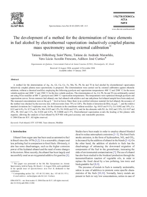 Pdf The Development Of A Method For The Determination Of Trace Elements In Fuel Alcohol By