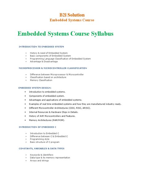 Embedded Systems Course Syllabus B2l Solution Pdf Embedded System