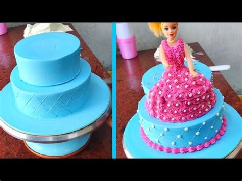 Butter Cream Step Barbie Doll Cake Design Blue 🔵 Colour Girl Birthday Cake Youtube