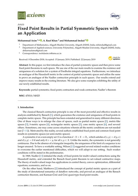 Pdf Fixed Point Results In Partial Symmetric Spaces With An Application