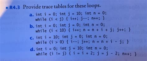 solved r4 3 provide trace tables for these loops a int i