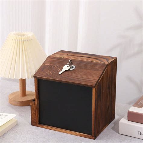 Wooden Suggestion Box Wall Mounted Donation Box With Writable Surface Lock Prompt Box With