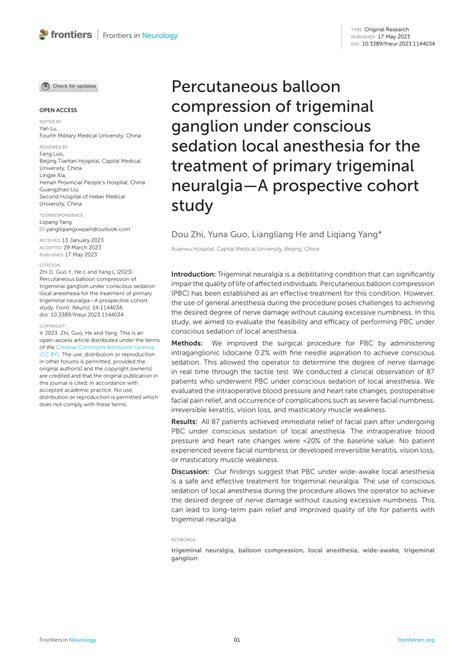 PDF Percutaneous Balloon Compression Of Trigeminal Ganglion Under Conscious Sedation Local