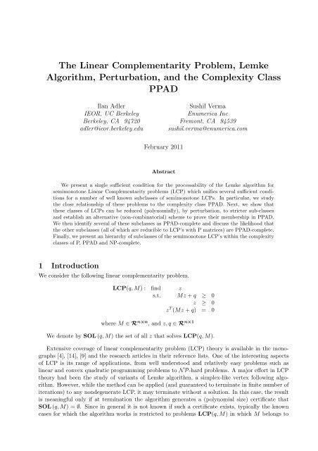 The Linear Complementarity Problem Lemke Algorithm