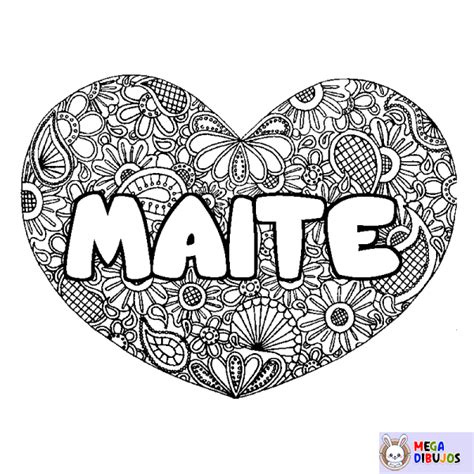 Coloración Del Nombre Maite Decorado Mandala De Corazón Mega Dibujos