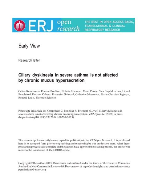 Pdf Ciliary Dyskinesia In Severe Asthma Is Not Affected By Chronic Mucus Hypersecretion