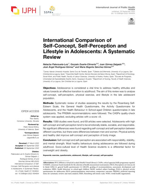 Pdf International Comparison Of Self Concept Self Perception And Lifestyle In Adolescents A