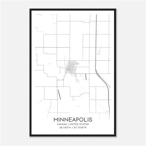 Minneapolis Kansas Map Poster Modern Home Decor Wall Art Print