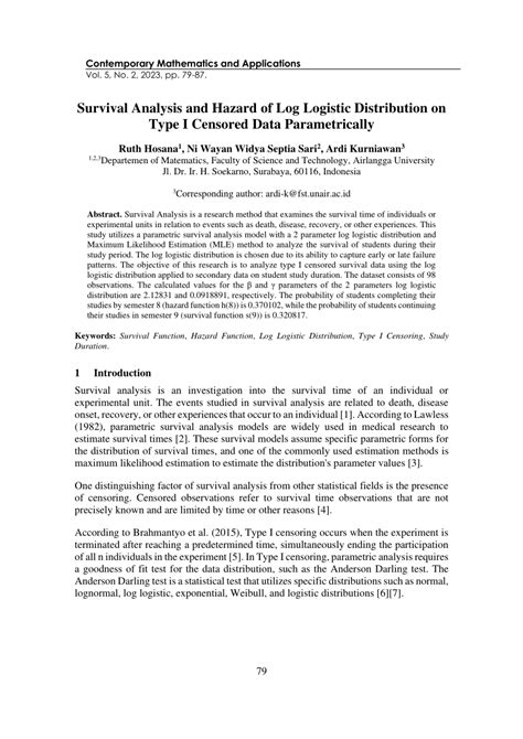 PDF Survival Analysis And Hazard Of Log Logistic Distribution On Type I Censored Data