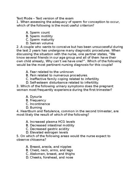 Exam Nurse Exam Text Mode Text Version Of The Exam When Assessing The Adequacy Of Sperm