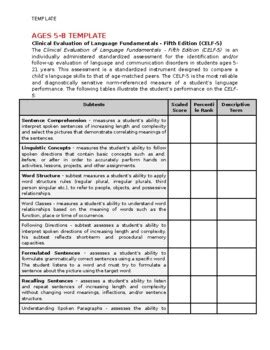 CELF 5 Report Template By KimmyKimSLP Teachers Pay Teachers