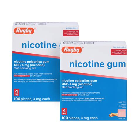 Rugby Polacrilex 4mg Nicotine Gum Cinnamon Flavor Sugar Free 100 C