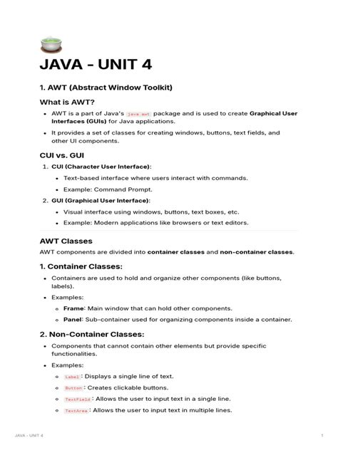 Java Unit4 Pdf Graphical User Interfaces Menu Computing
