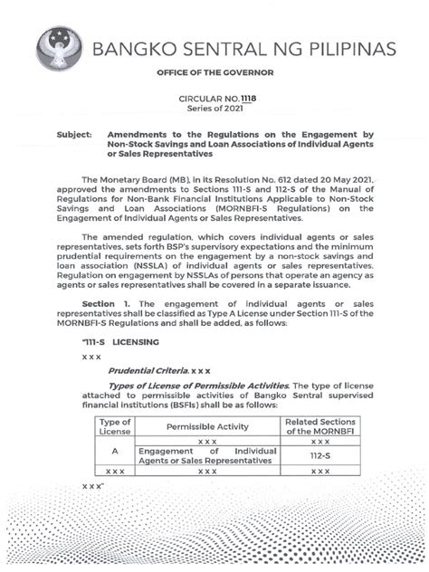 Bsp Circular No 1118 Guidelines On Engagement By Nssla Of Individual Agents Or Sales