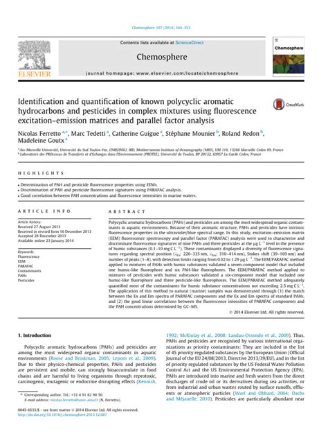 2014 Identification And Quantification Of Known Polycyclic Aromatic Hydrocarbons And Pesticides