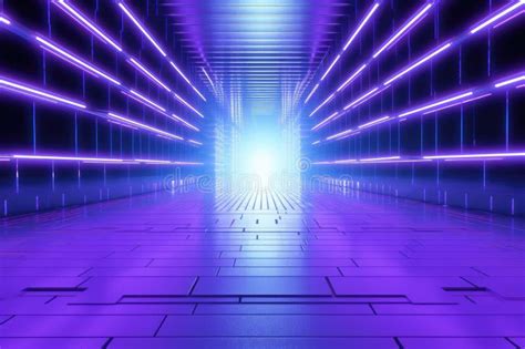 Futuristic Arch Tunnel In Blue Light Architectural Structure Concept Aig35 Stock Illustration