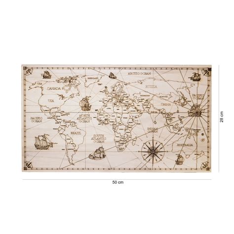 Harta De Perete A Lumii Vintage Din Lemn 50x28 Emagro