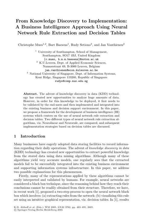 Pdf From Knowledge Discovery To Implementation A Business Intelligence Approach Using Neural