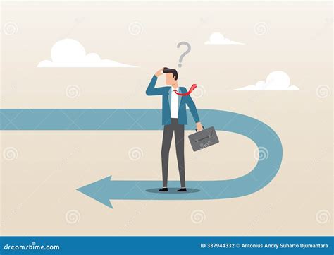 Frustrated Businessman Investor Looking At His Reverse Direction Pathway Stock Illustration
