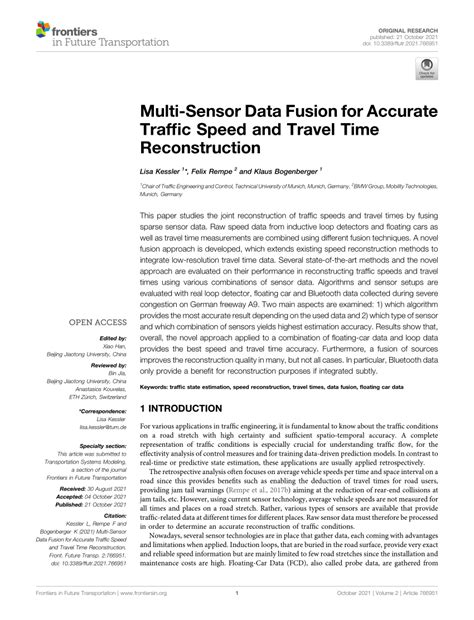 Pdf Multi Sensor Data Fusion For Accurate Traffic Speed And Travel Time Reconstruction