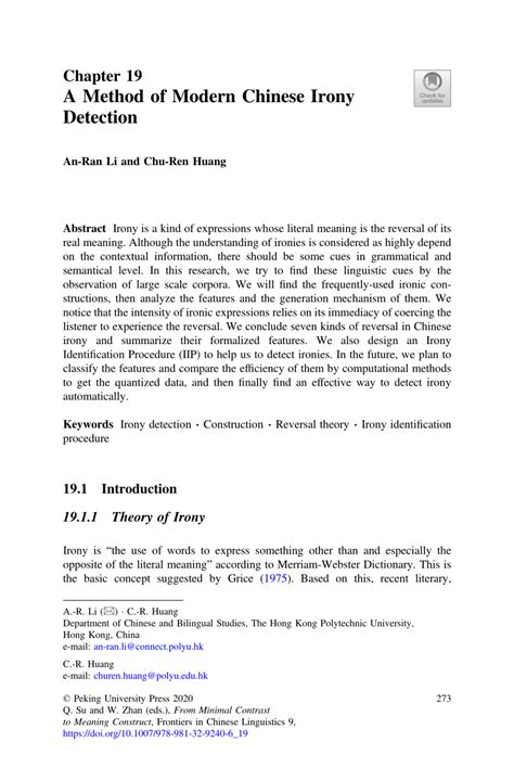 Pdf A Method Of Modern Chinese Irony Detection