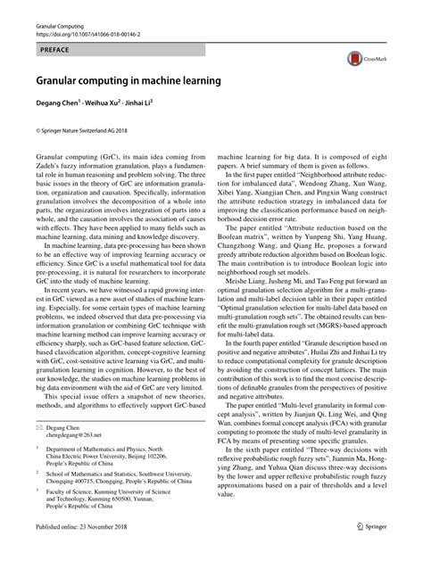 Pdf Granular Computing In Machine Learning