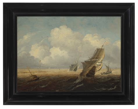 Attributed To Willem Van Diest The Hague C 1610 1673 Ships On A Stormy Sea With A View Of
