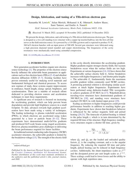 Pdf Design Fabrication And Tuning Of A Thz Driven Electron Gun