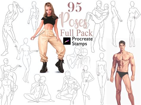 Procreate Poses Stamps Man Body Guides Couple Pose Stamp Girl Body Guide Character Maker