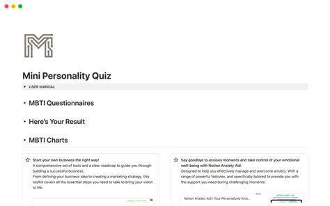 Mini Personality Quiz Template Notion Marketplace