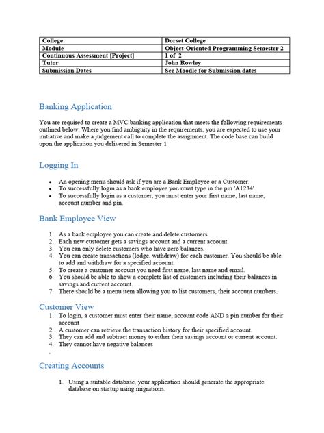 Oop Programming Epita Individual Assessment Banking Application Pdf Class Computer