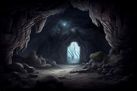 Premium Photo Mysterious Dark Cave Fantasy Landscape Generative Ai