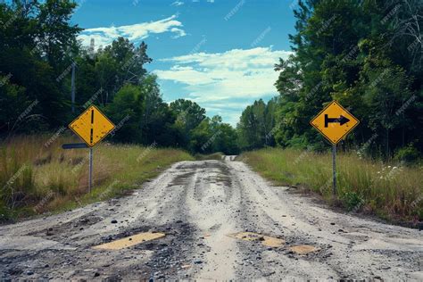 Rural Crossroads With Directional Signs Premium Ai Generated Image