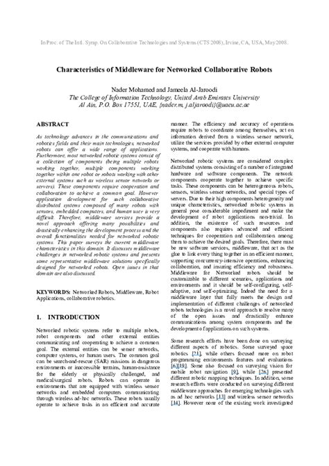 Pdf Characteristics Of Middleware For Networked Collaborative Robots