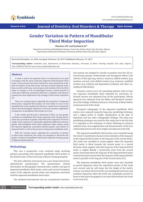 Pdf Gender Variation In Pattern Of Mandibular Third Molar Impaction
